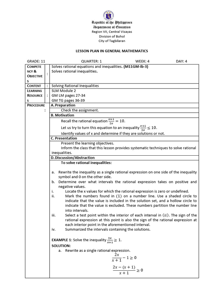 BOHOL MATHSHS GENMATH Q1 PLP2DAY4 v.01 | PDF | Mathematics | Mathematical Concepts