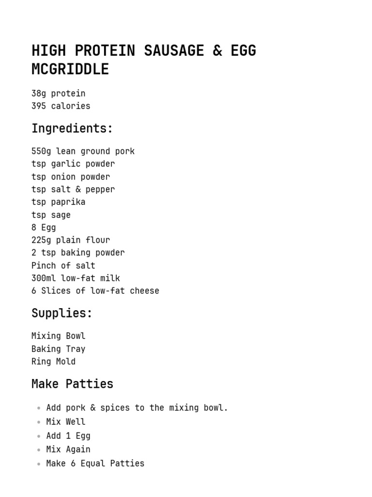 High Protein Sausage & Egg Mcgriddle | PDF
