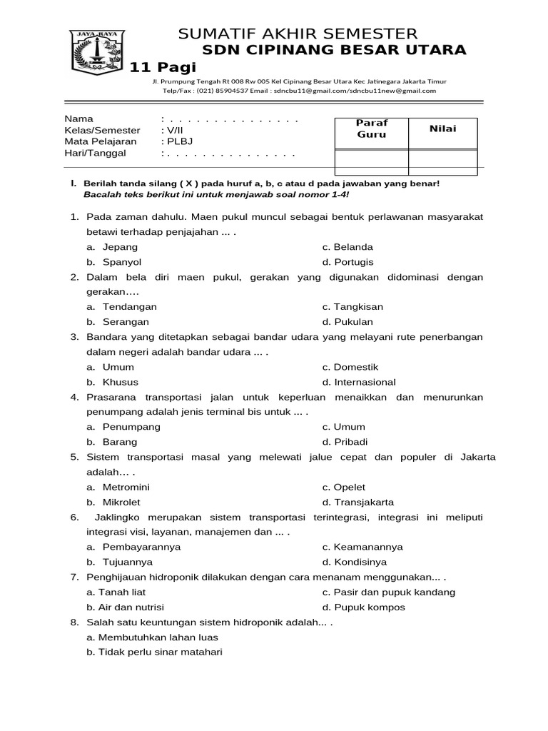 Soal PLBJ Kelas 5 Semester 2 | PDF