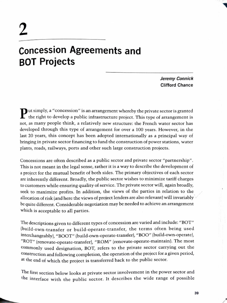 Chap 2 - Concession Agreement and BOT Project | PDF | Economies | Business