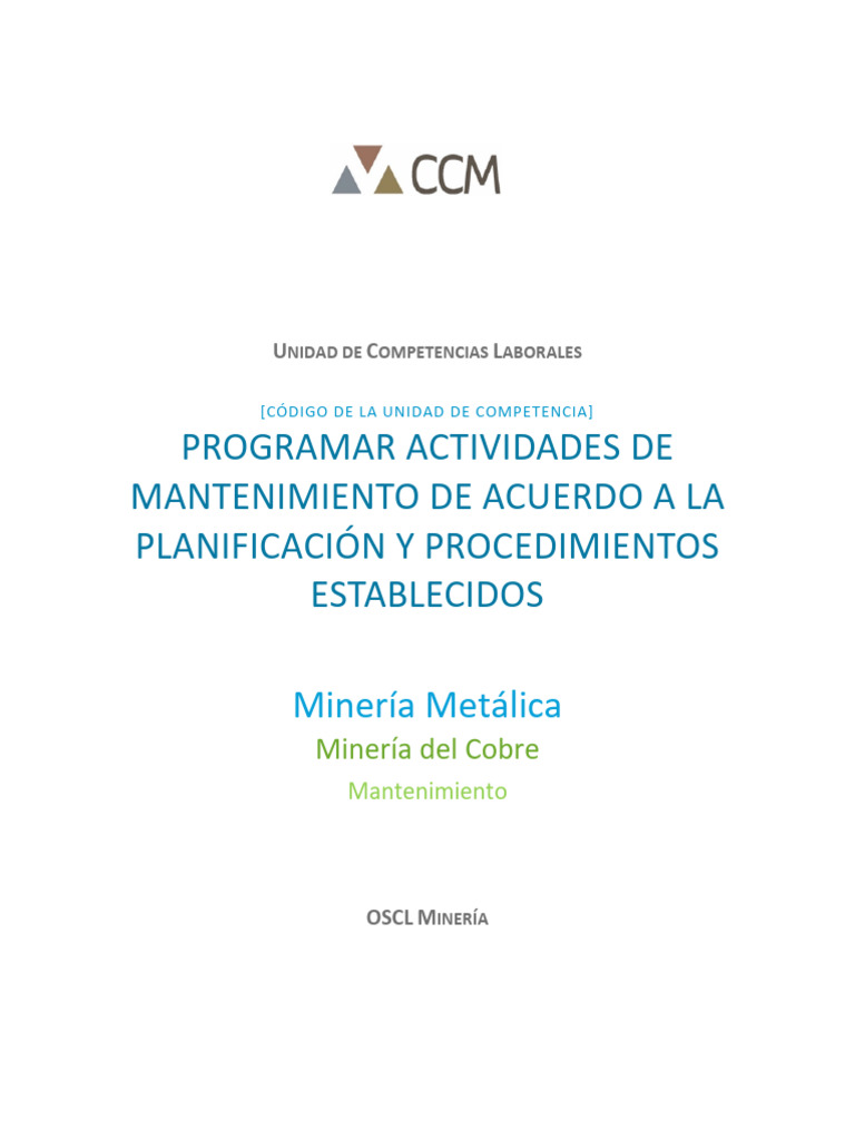 U - Programar Actividades de Mantenimiento de Acuerdo A La ...