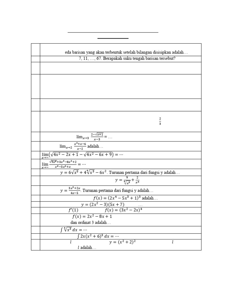 Latihan Soal PSAS Matematika Wajib Kelas 11 | PDF