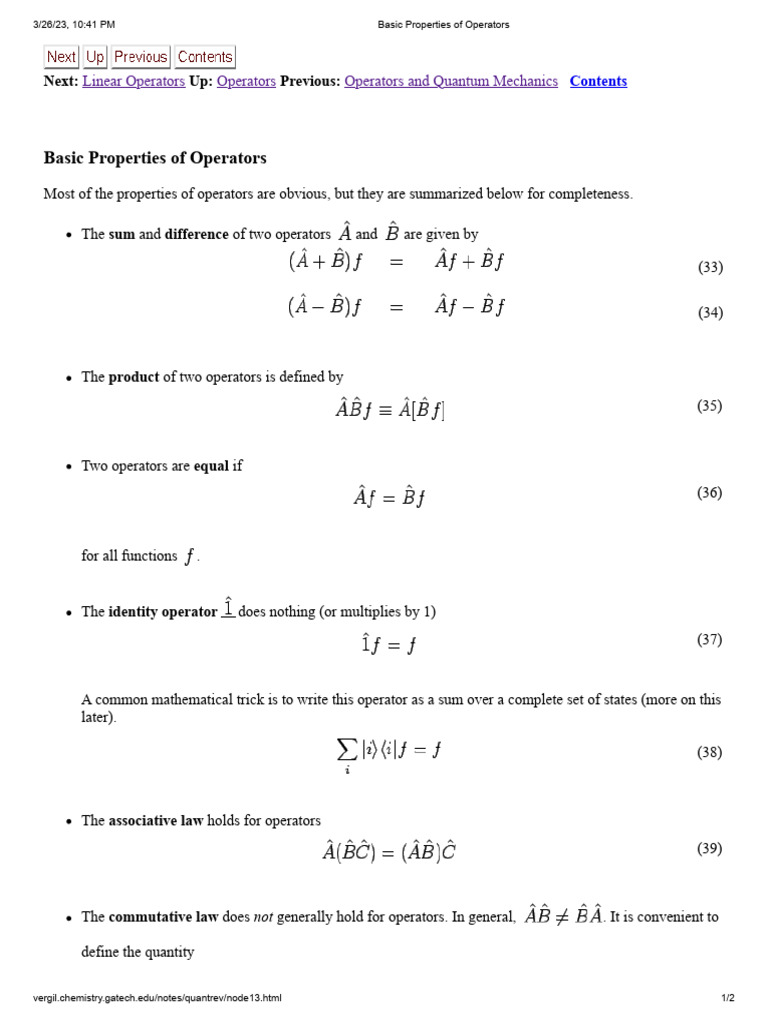 Basic Properties of Operators | PDF | Algebra | Functions And Mappings