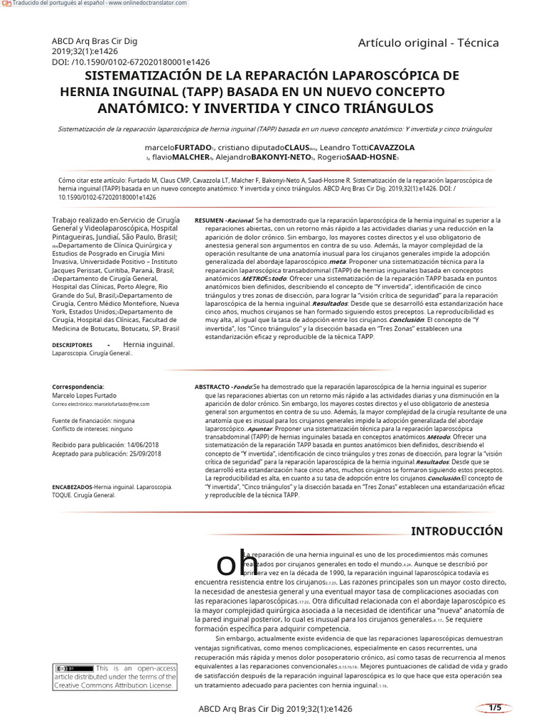 Reparación Laparoscópica de Hernia Inguinal TAPP | PDF | Cirugía | Abdomen