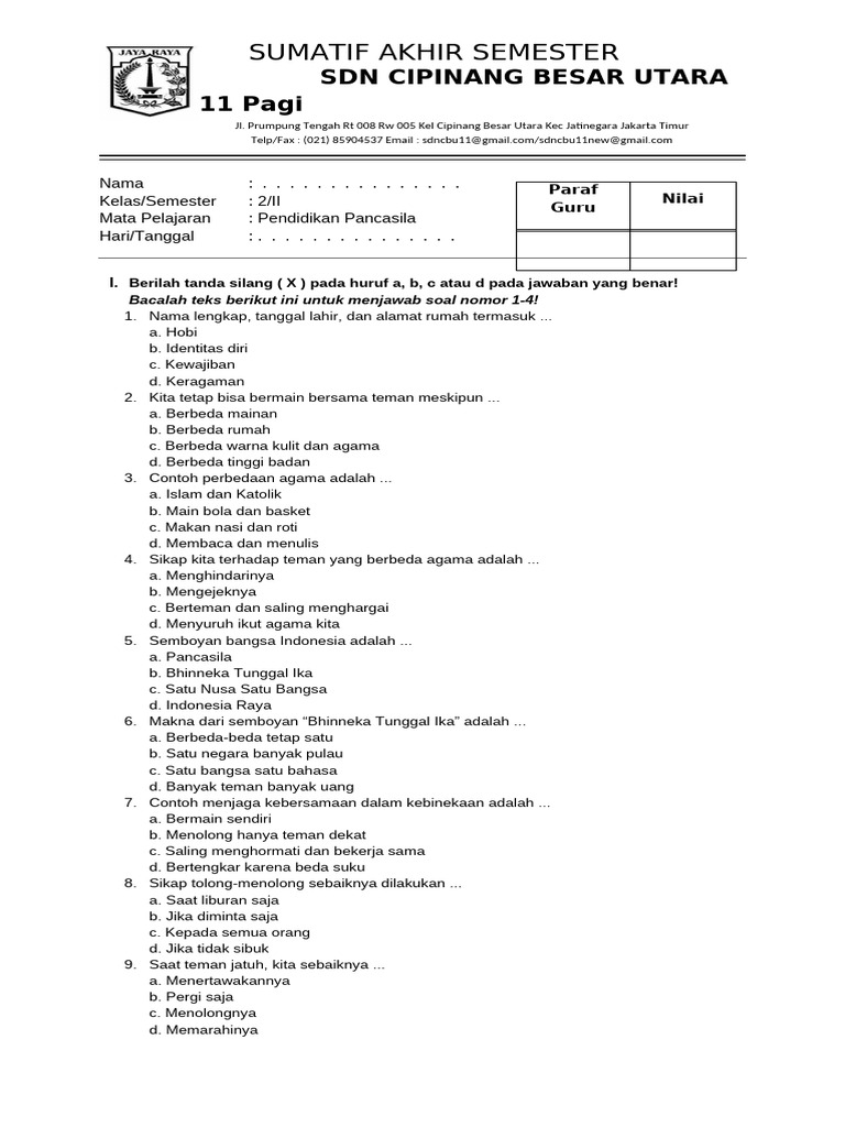 soal_sas_Pendidikan Pancasila | PDF