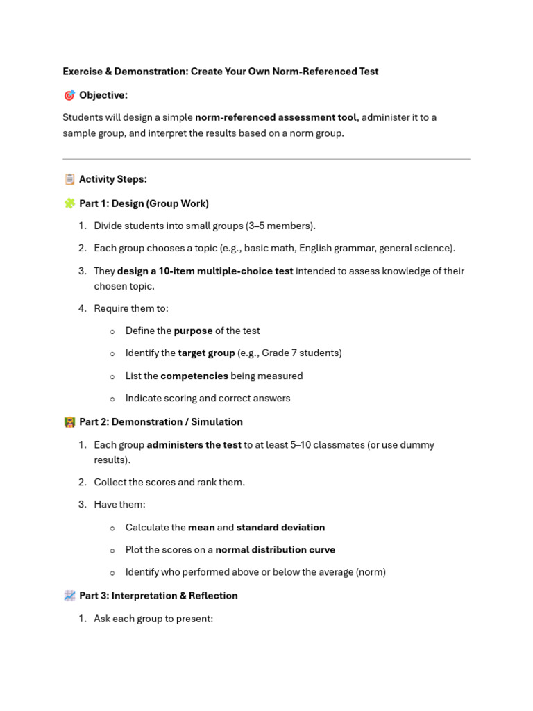 Norm-Referenced Assessment Exercise | PDF