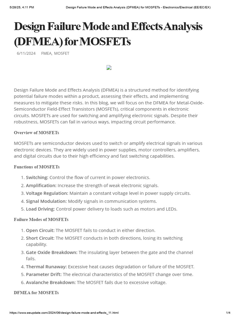 Design Failure Mode and Effects Analysis (DFMEA) For MOSFETs ...
