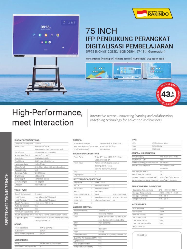 Ifp Pendukung Perangkat Digitalisasi Pembelajaran 75inch - Rev | PDF | Hdmi | Consumer Electronics