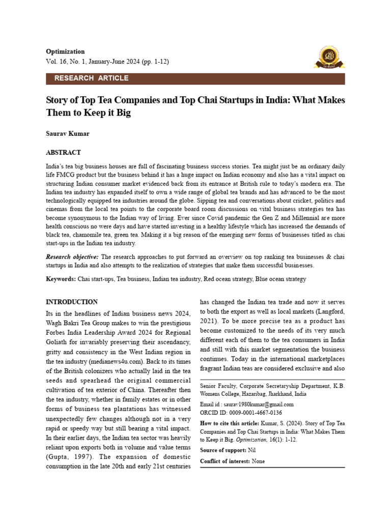 Chap1 Vol. 16(1) January-June 2024 | PDF | Tea | Brand