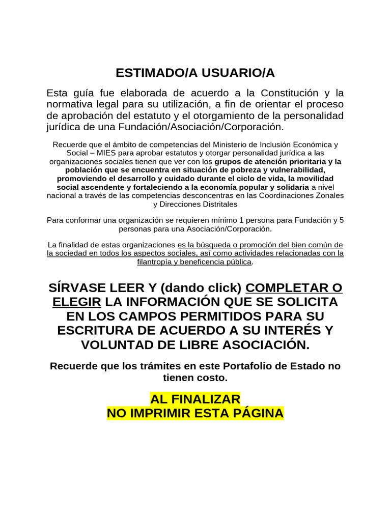 Modelo de Estatutos para Organizaciones Sociales Sin Fines de Lucro | PDF | Fundación (sin fines ...