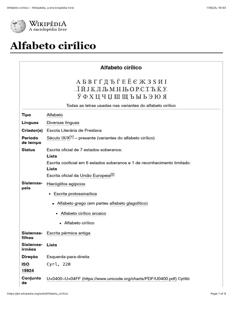 Alfabeto Cirílico: História e Uso | PDF | Alfabeto Grego | Linguística