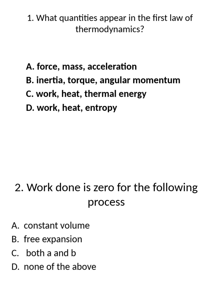 Thermodynamics Quiz Questions and Answers | PDF | Entropy | Heat