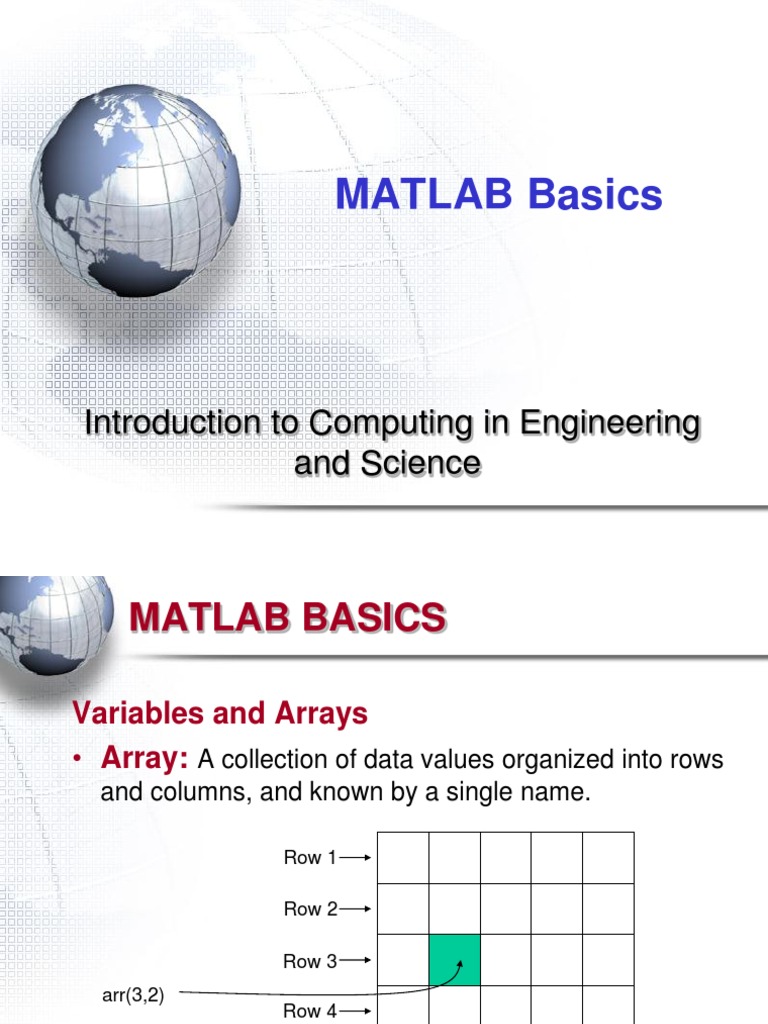 Matlab Basics | PDF | Matrix (Mathematics) | Array Data Structure