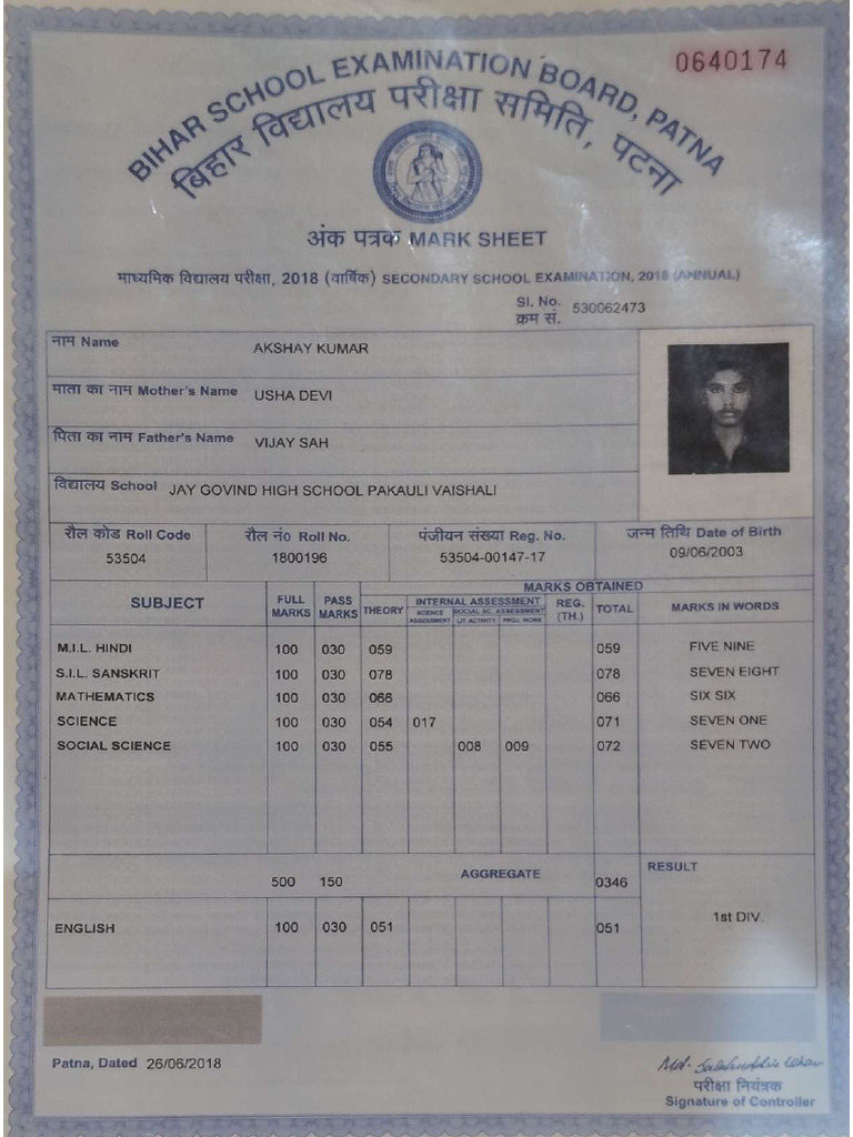 X TH Marksheet | PDF