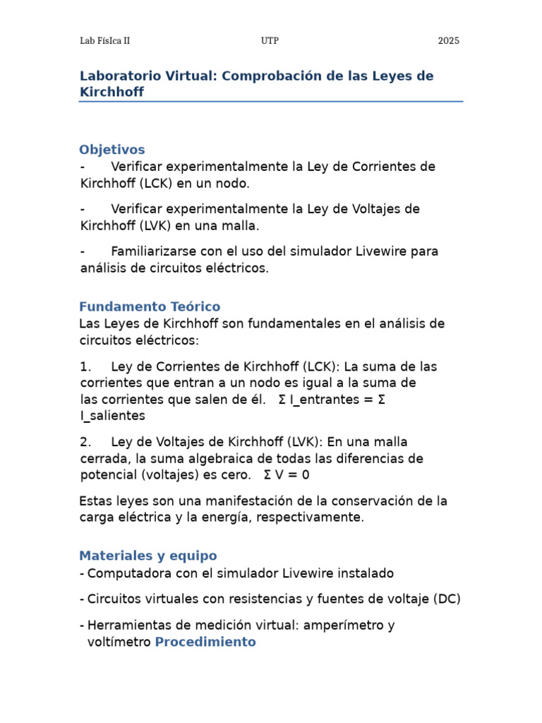 Laboratorio Leyes Kirchhoff Livewire | PDF | Metrología | Electromagnetismo