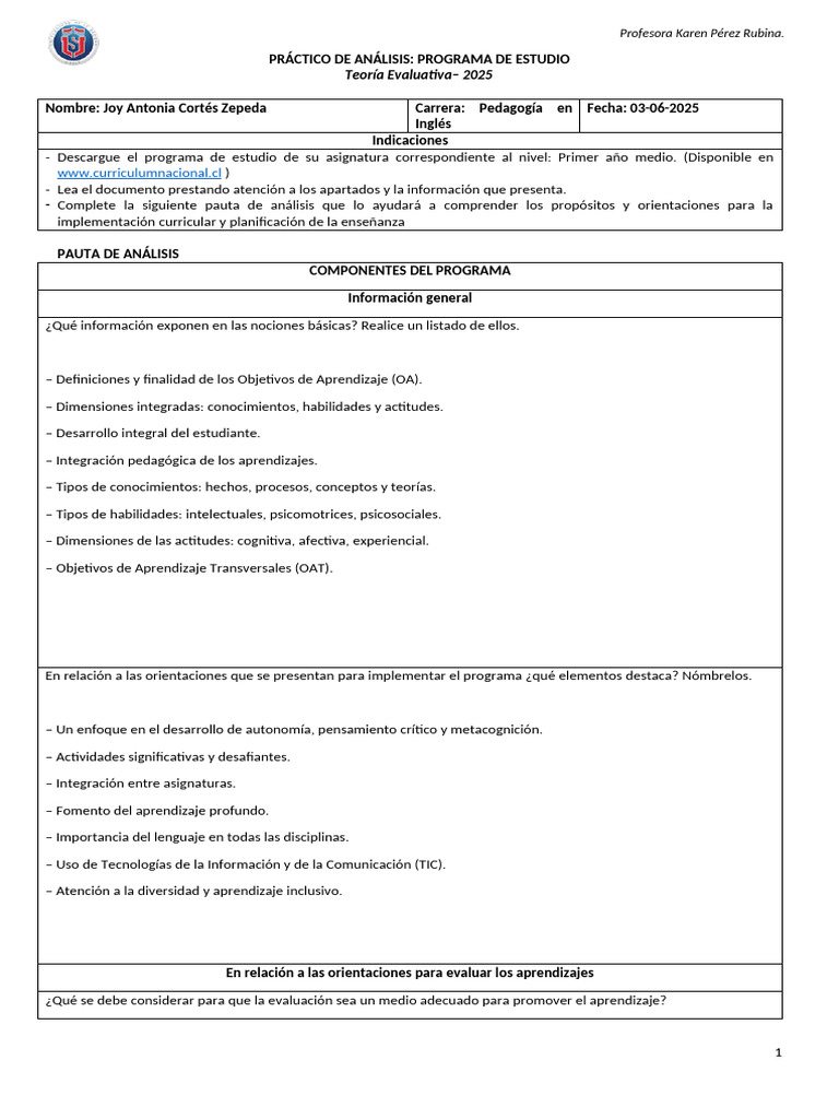 Análisis de Un Programa de Estudio | PDF | Evaluación | Aprendizaje