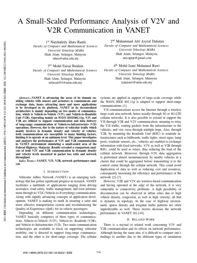 A Small-Scaled Performance Analysis of V2V and V2R Communication in VANET | PDF | Computer ...