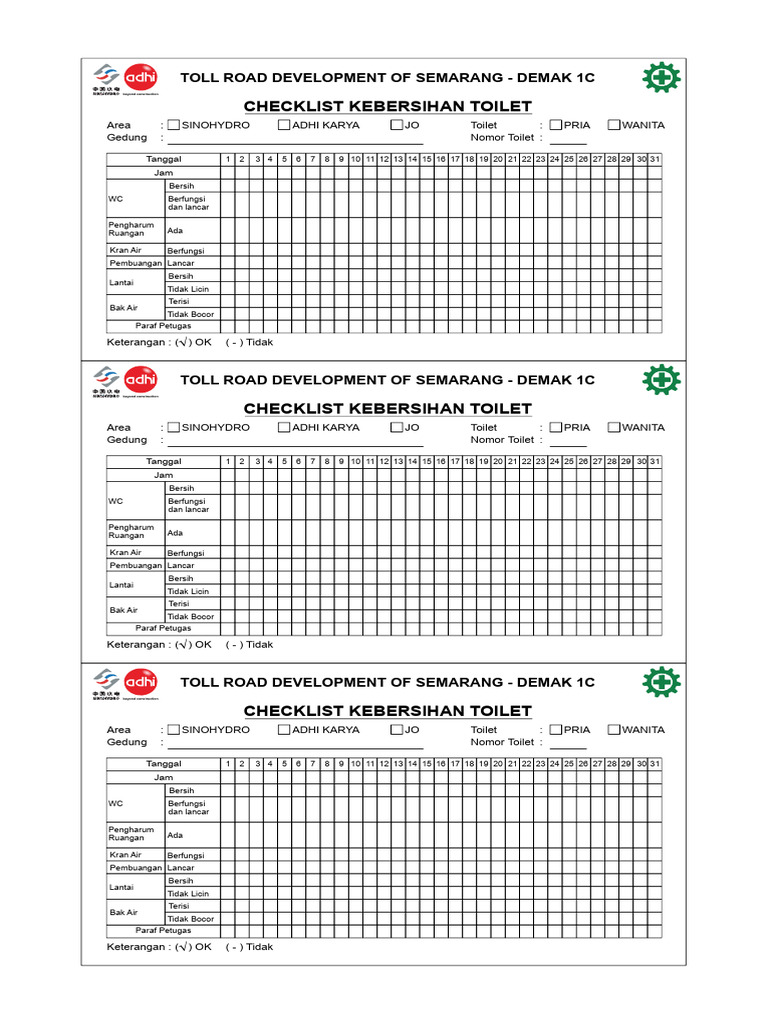 Checklist Kebersihan Toilet Proyek | PDF