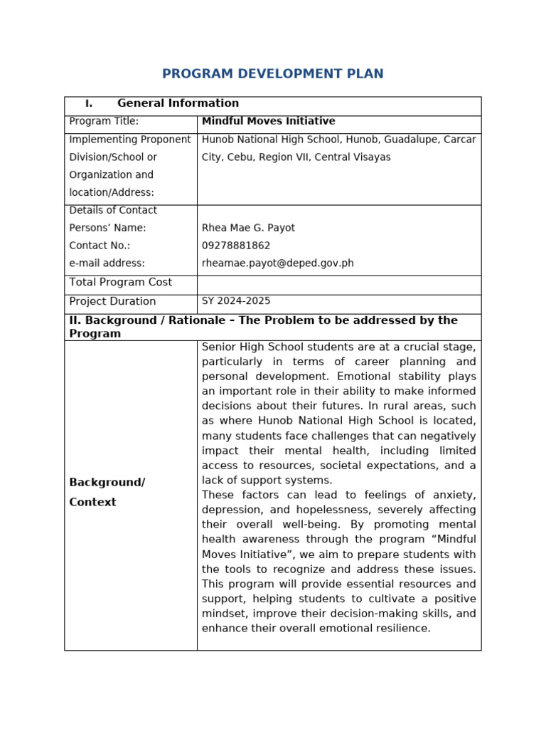 Program-Development-Plan (Health) | PDF | Mental Health | Mindfulness