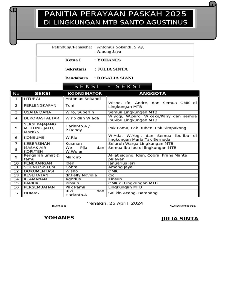 Panitia Perayaan Paskah 2025 MTB | PDF