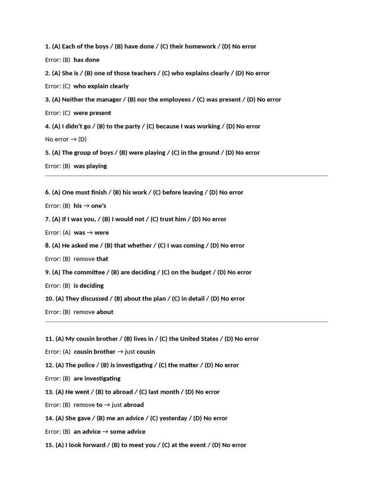 Spot the Error: Worksheet with Answers | PDF