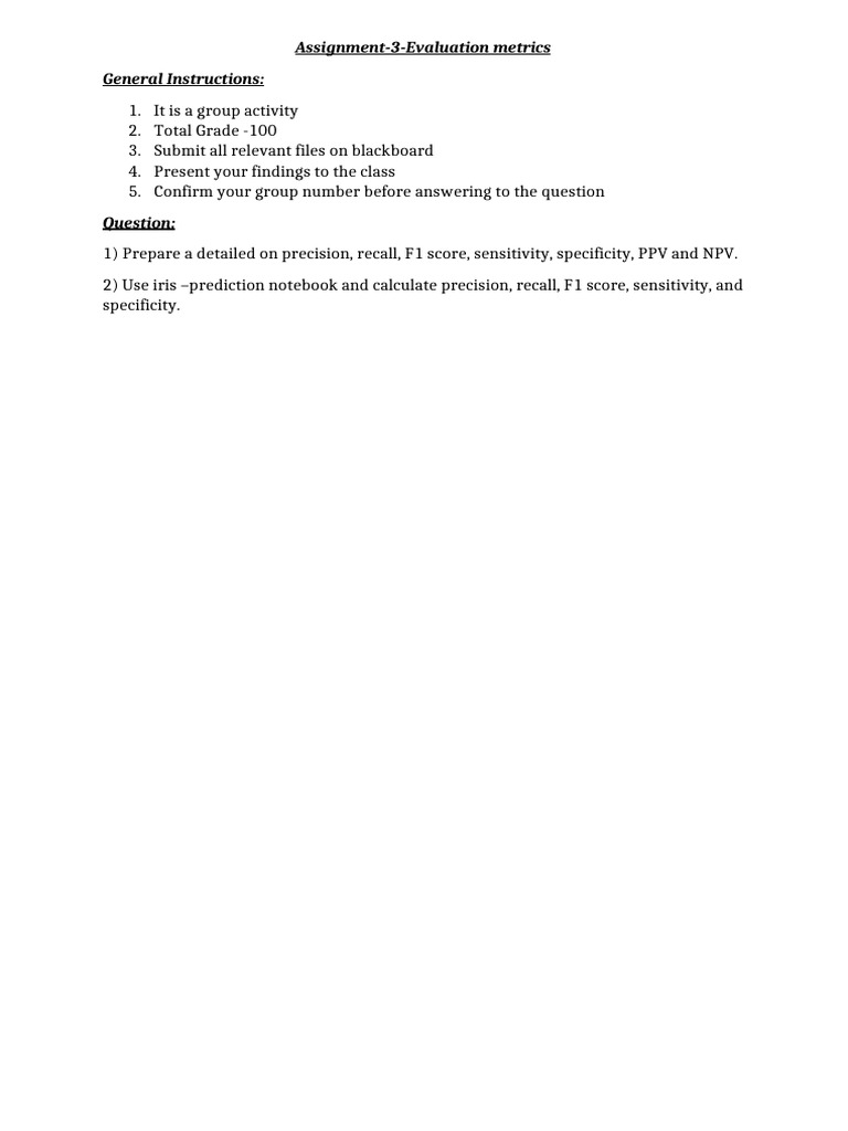 Evaluation Metrics for Group Assignment | PDF