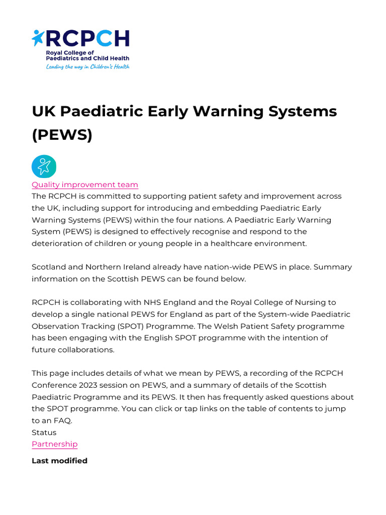 National PEWS Development in England | PDF | Emergency Department ...