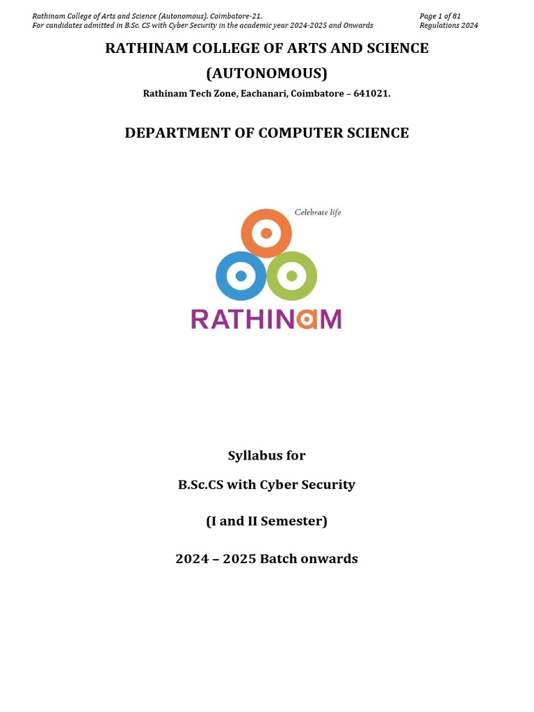 B.SC Cs With Cyber Security Rathinam College of Arts and Science - 2 | PDF | Control Flow ...
