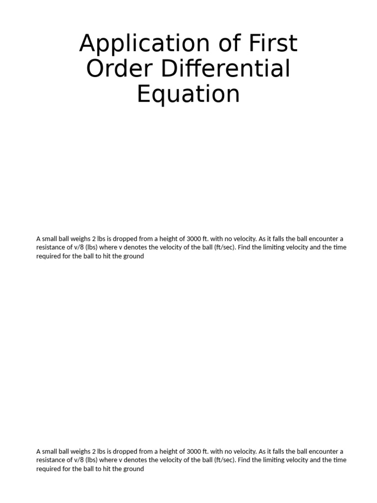 First Order Differential Equations Applications | PDF | Force | Velocity