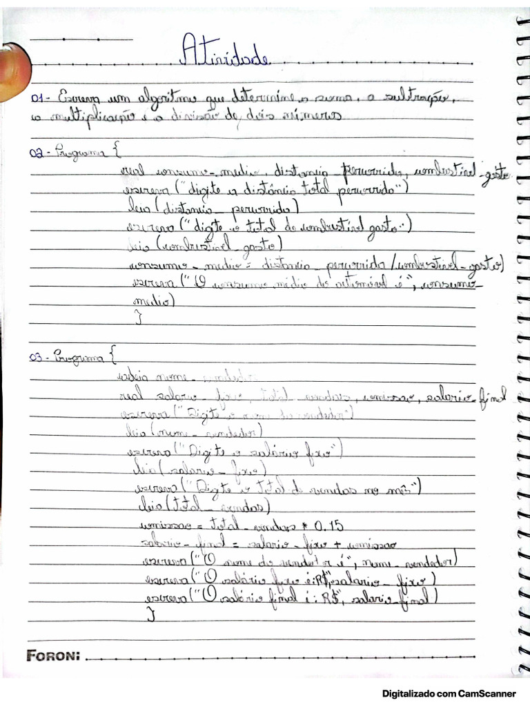 Atividade Algoritmos Pdf