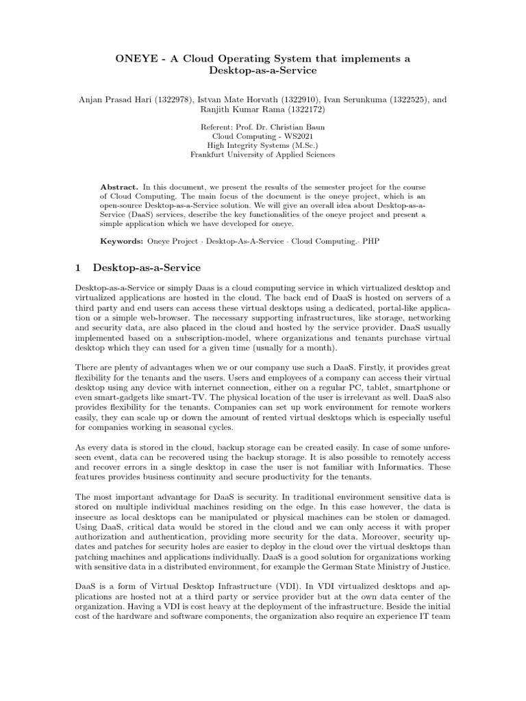 Team 13 Oneye Eyeos Daas Ws2021 | PDF | Desktop Virtualization | World Wide Web