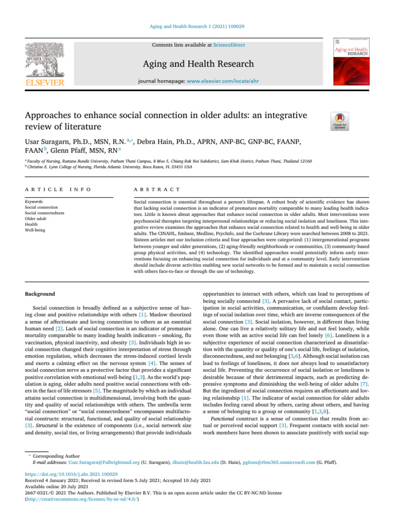 Enhancing Social Connection in Older Adults | PDF | Survey Methodology ...