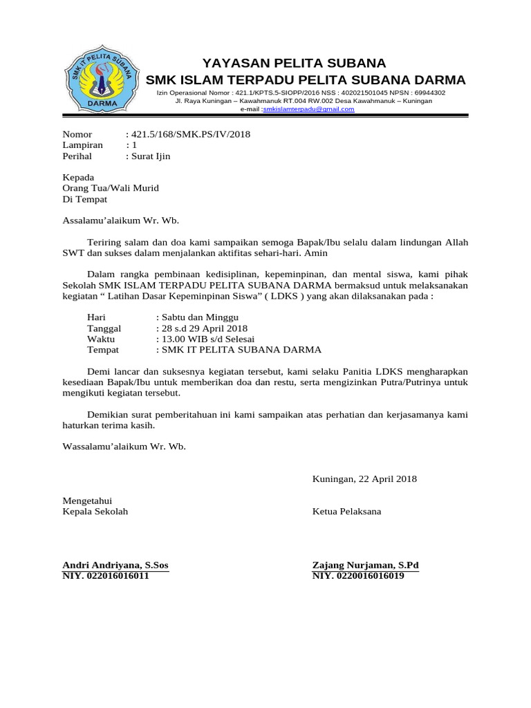 Surat Ijin LDKS | PDF