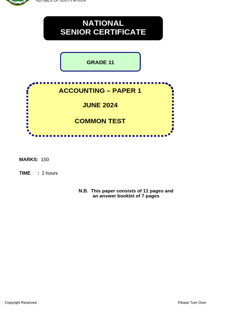 Grade 11 Accounting Common Test 2024 | PDF | Equity (Finance) | Bad Debt