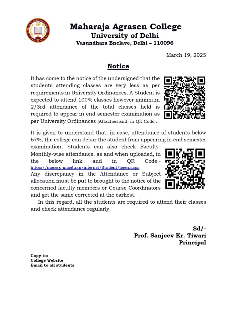 Attendance Notice For Students | PDF