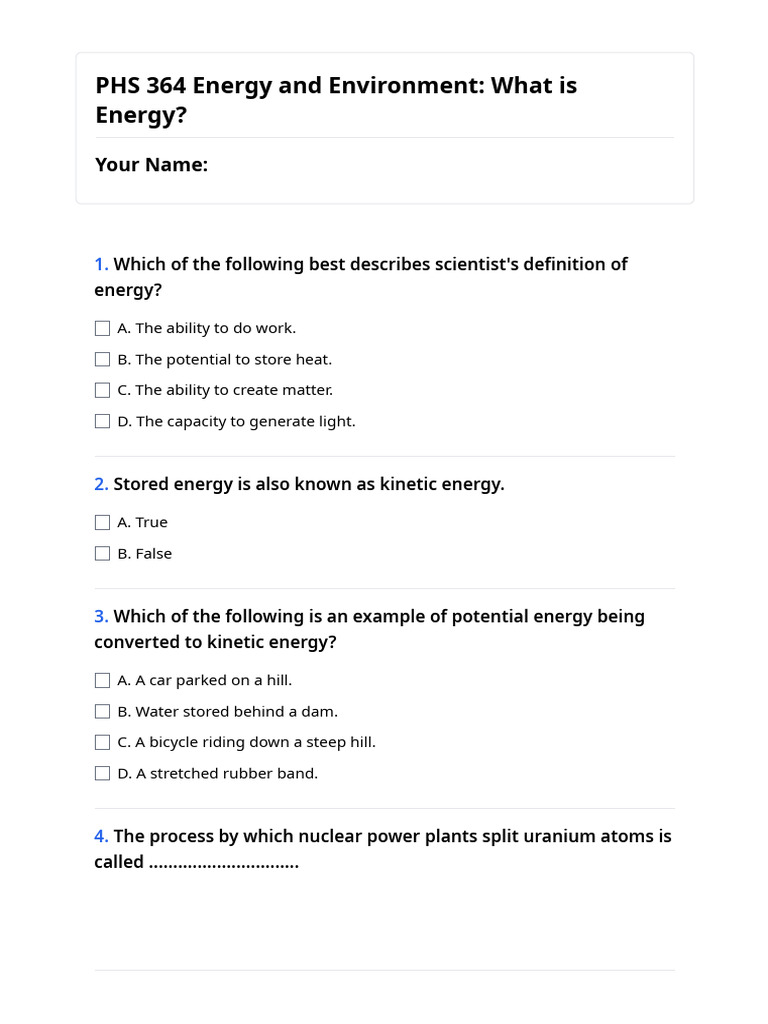 PHS 364 Energy and Environment What Is Energy | PDF | Energy ...