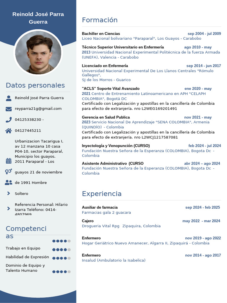 CV Reinold José Parra Guerra (1) Actualizado | PDF | Colombia | Cuidado ...