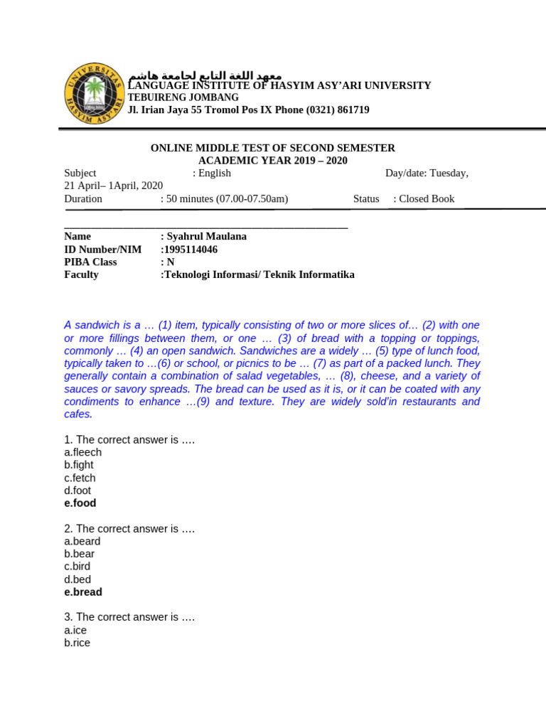 (Syahrul Maulana) UAS PIBA Multiple Choise T.A 2020 21 April 2020 | PDF ...