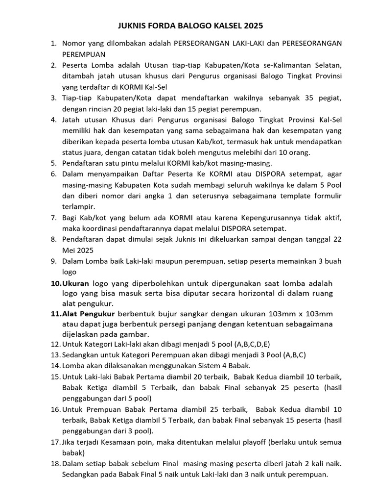 Juknis Forda Balogo Kalsel 2025 | PDF