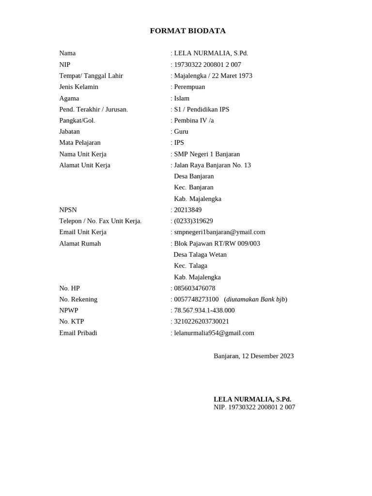 BIODATA | PDF