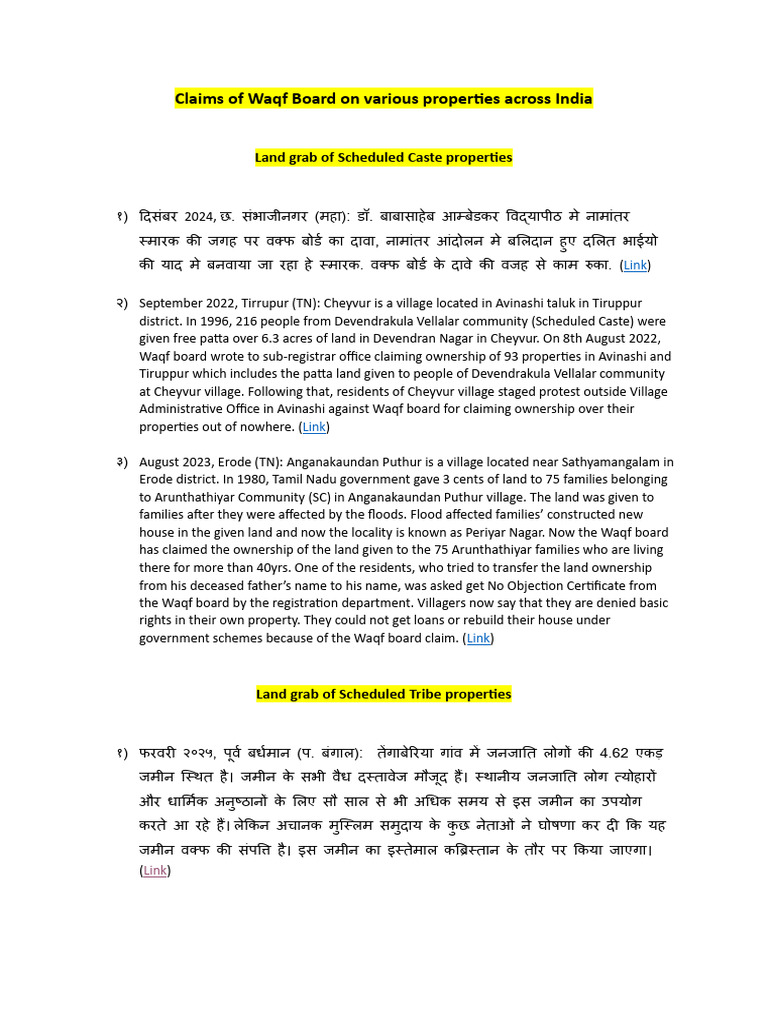 Land Grab by Waqf Faith and Group Wise-1 | PDF