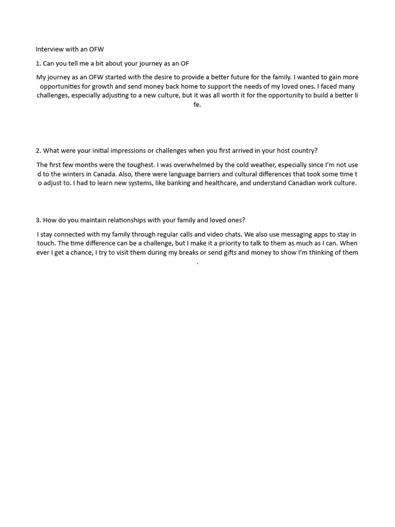 Interview With An OFW | PDF
