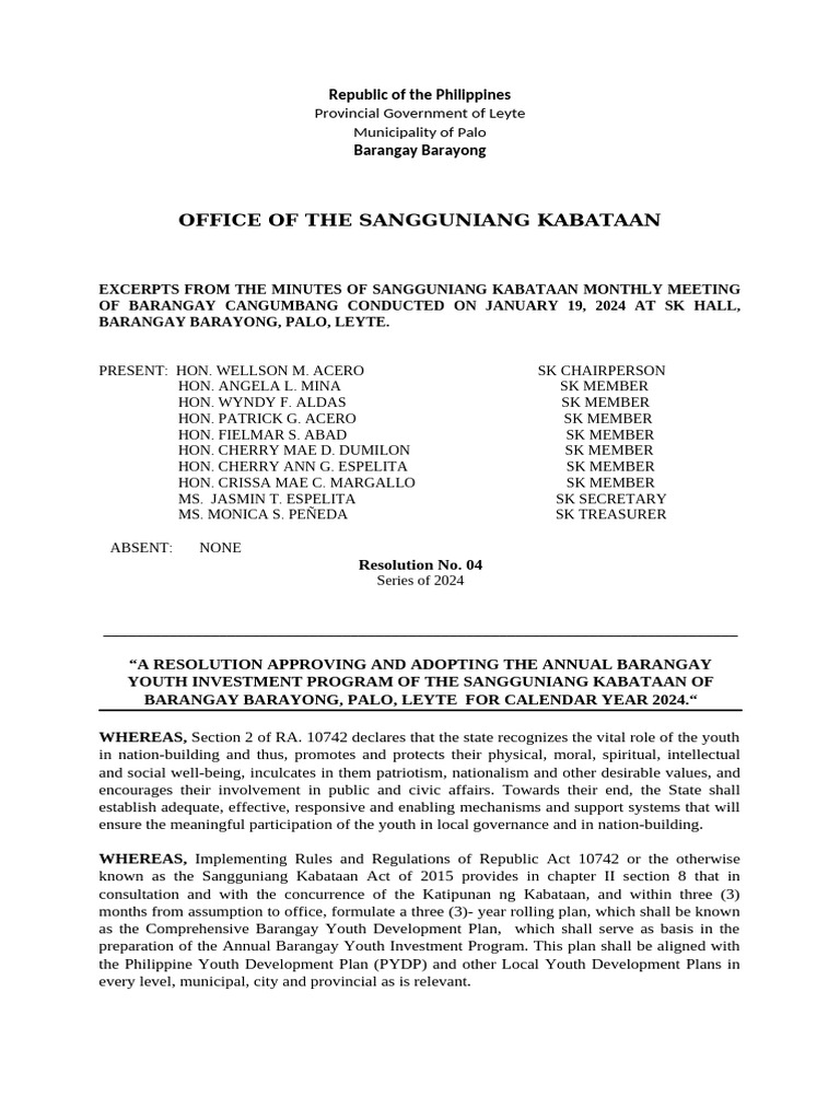 SK Barayong Approving Abyip 2024 | PDF | Government