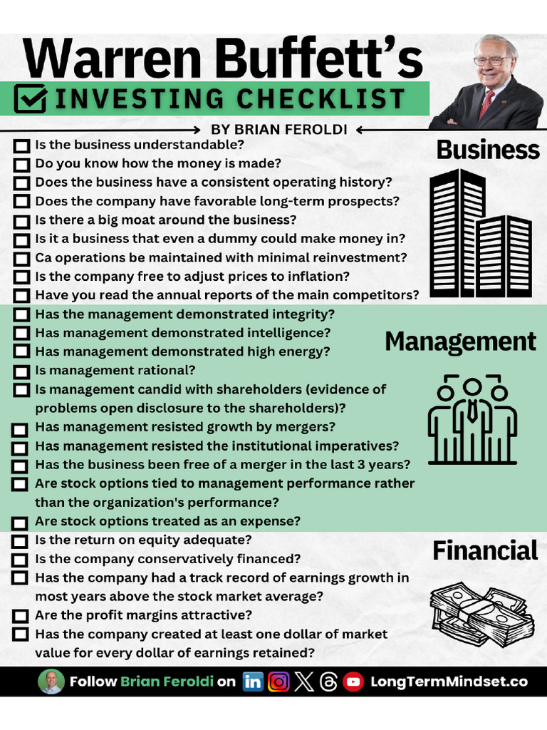 Investing Checklist - Warren Buffett Checklist - LINKEDIN - PNG | PDF