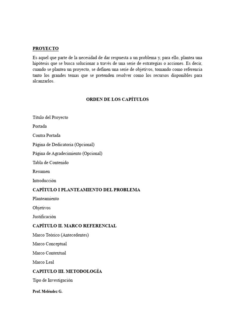 Orden de Los Capítulos de Un Proyecto | PDF | Diseño | Teoría