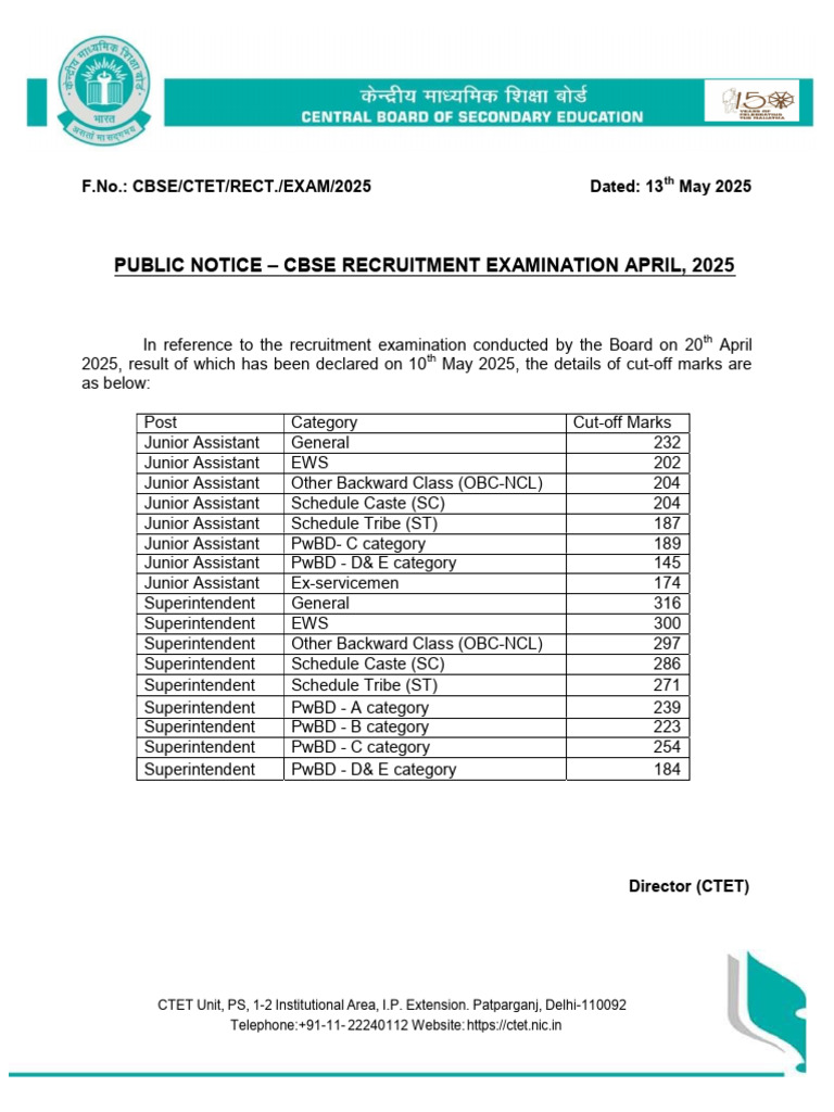 CBSE Final Answer Key and Cut Off | PDF