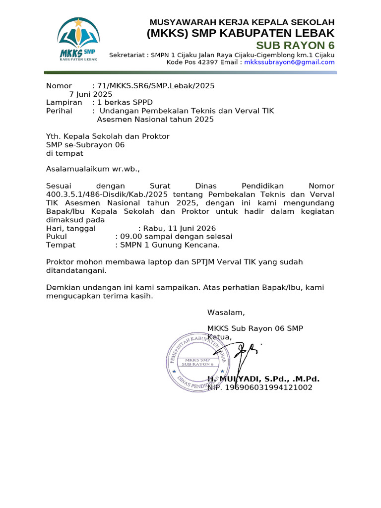 Undangan Pembekalan Teknis Dan Verval TIK An 2025 | PDF