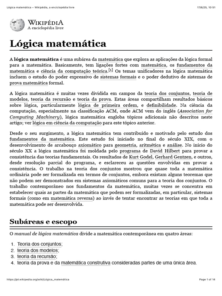 Lógica Matemática - Wikipédia, A Enciclopédia Livre | PDF | Lógica ...