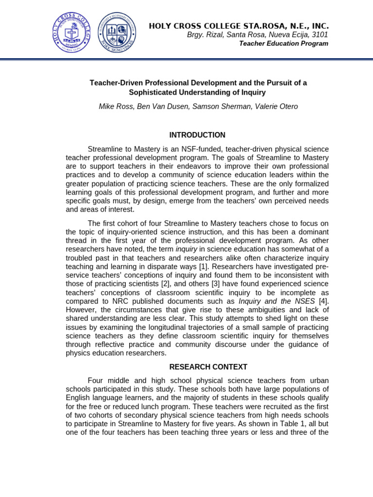 Professional Readings Format 2 | PDF | Teachers | Learning