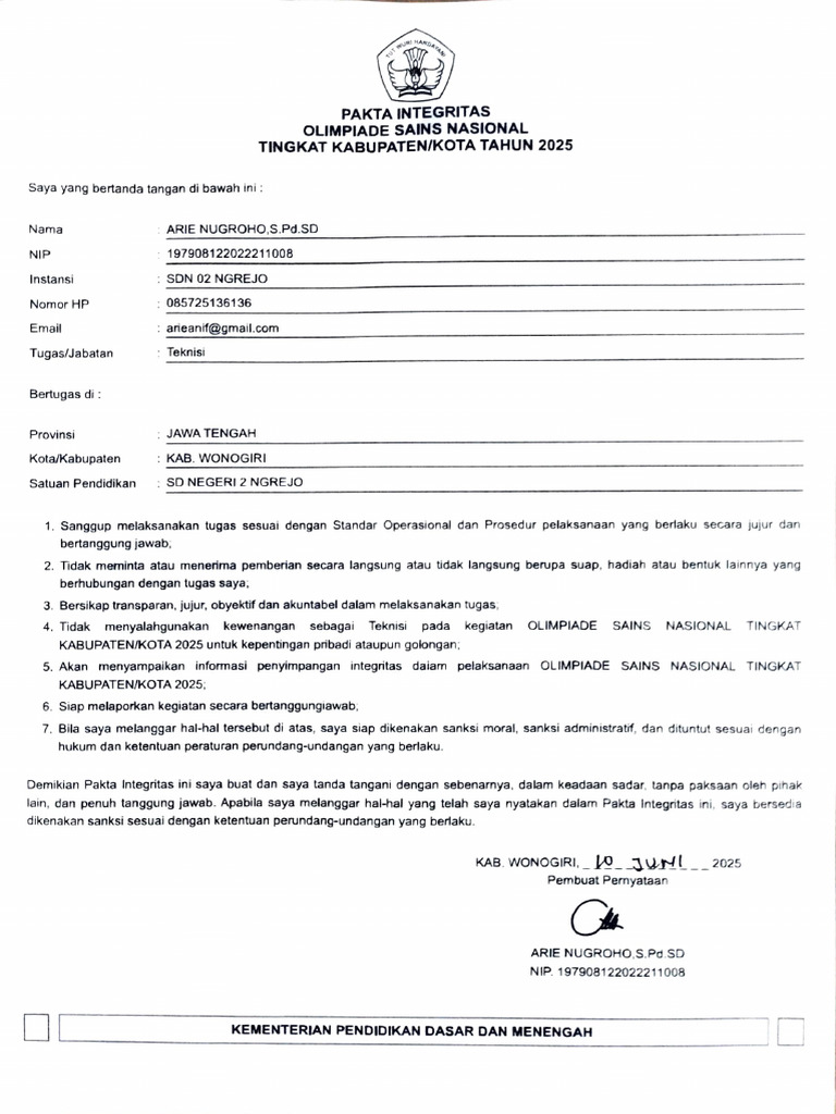 Pakta Integritas Teknisi | PDF